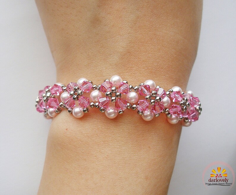 Beaded Bracelet Tutorial Pattern Rose Pearl Flower Bracelet | Etsy