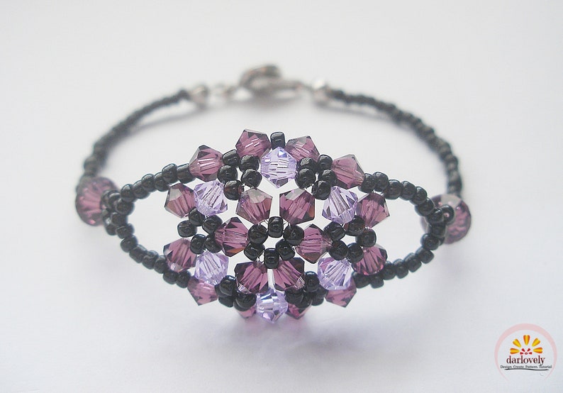 Beading Bicone Bracelet Tutorial Pattern Purple Flower Bouquet Bracelet ...