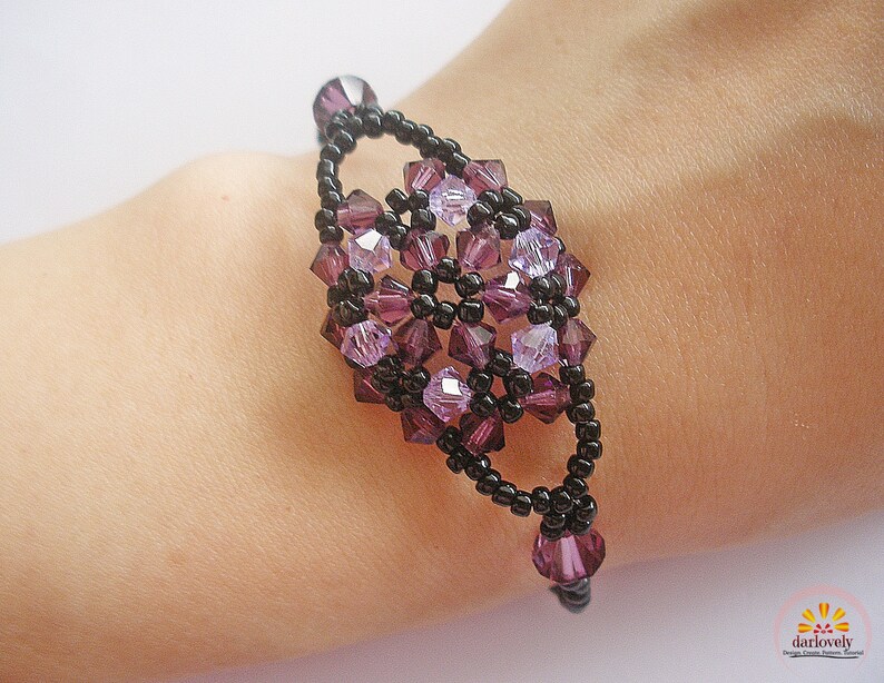 Beading Bicone Bracelet Tutorial Pattern Purple Flower Bouquet Bracelet ...
