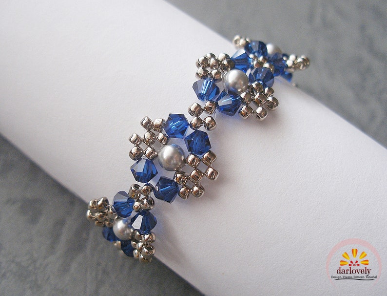 Beaded Bicone Bracelet Pattern Tutorial - Blue Silver Pearl Metal ...