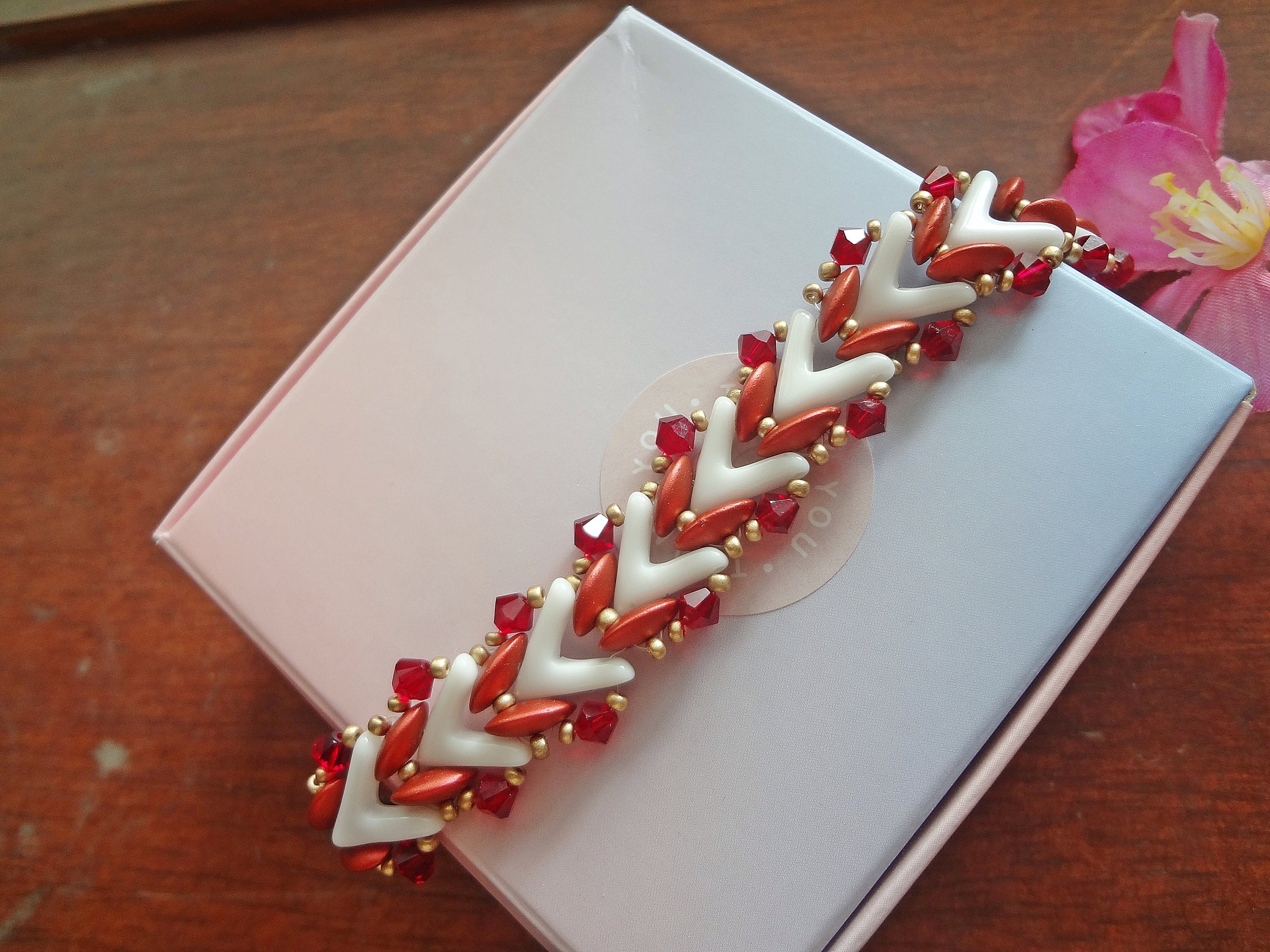 DIY Beaded PDF Pattern Red White Arrow Bracelet BB317 Beading Jewelry ...