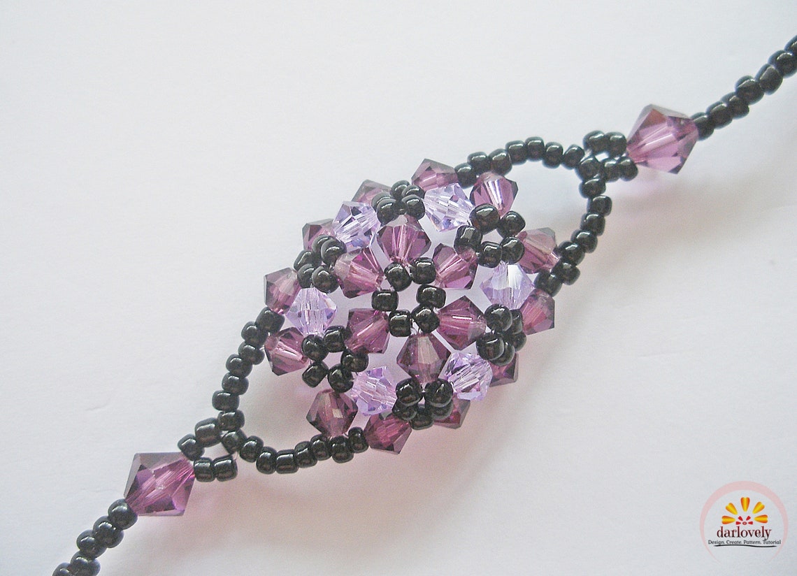 Beading Bicone Bracelet Tutorial Pattern Purple Flower Bouquet Bracelet ...