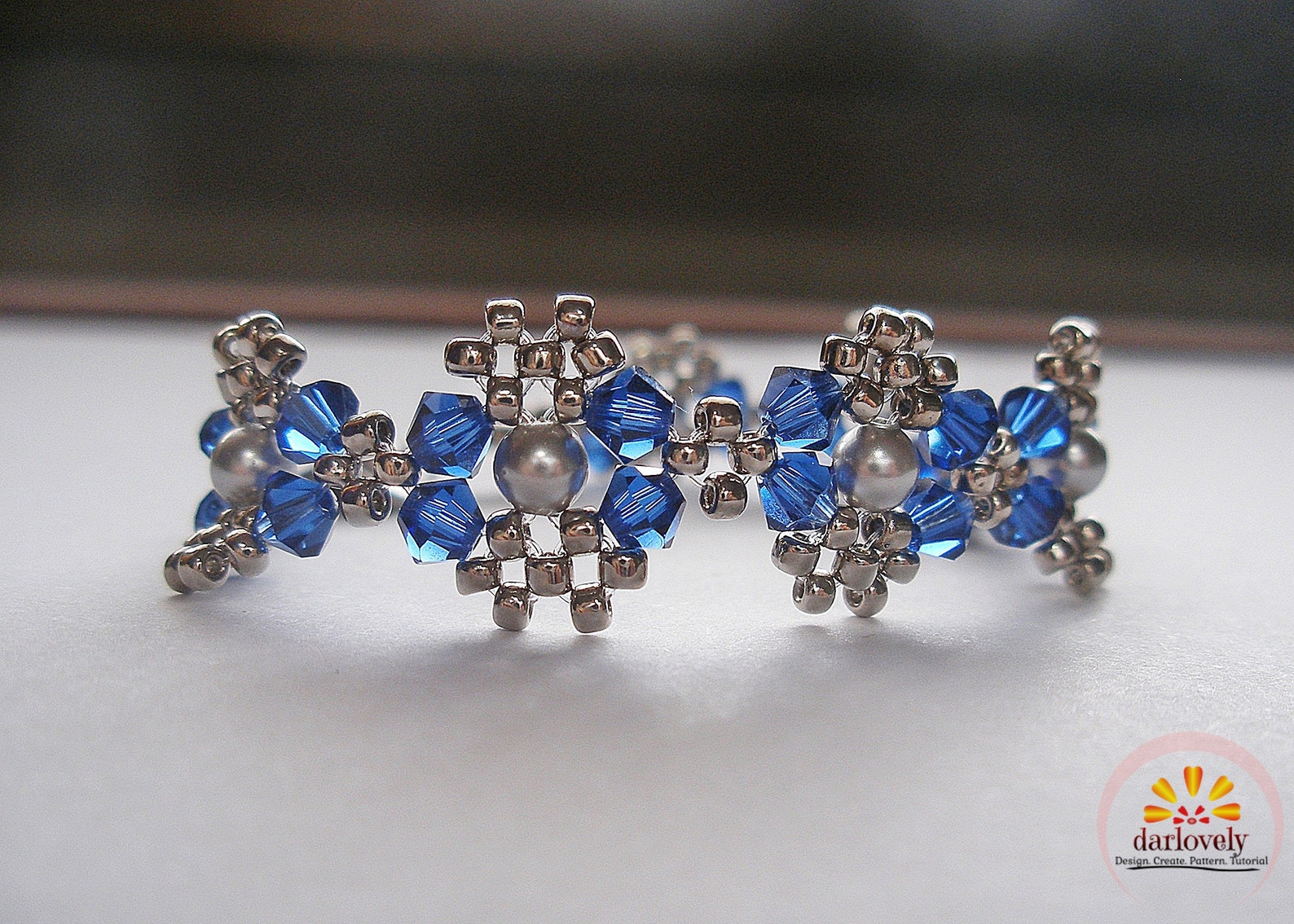 Beaded Bicone Bracelet Pattern Tutorial - Blue Silver Pearl Metal ...