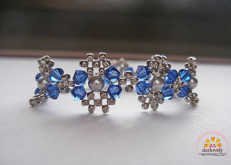 Beaded Bicone Bracelet Pattern Tutorial Blue Silver Pearl | Etsy