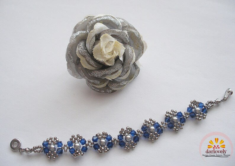 Beaded Bicone Bracelet Pattern Tutorial - Blue Silver Pearl Metal ...