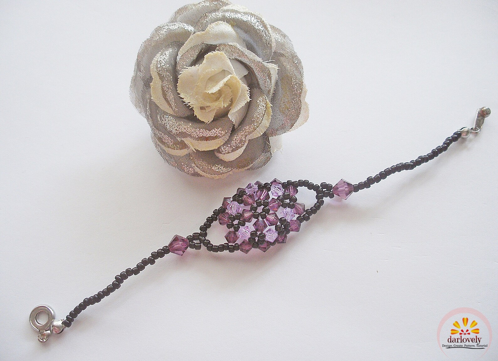Beading Bicone Bracelet Tutorial Pattern Purple Flower Bouquet Bracelet ...