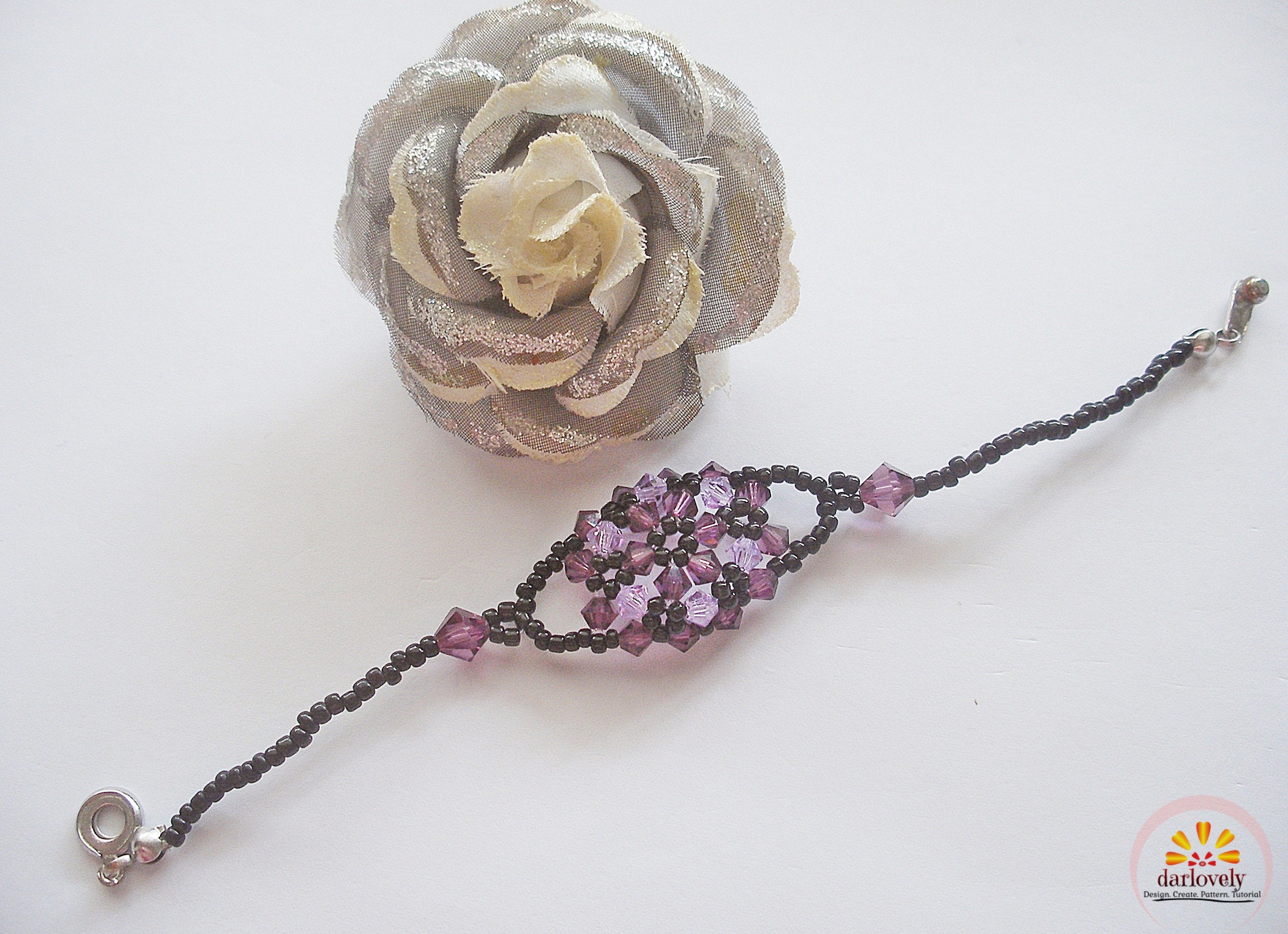 Beading Bicone Bracelet Tutorial Pattern Purple Flower Bouquet Bracelet ...