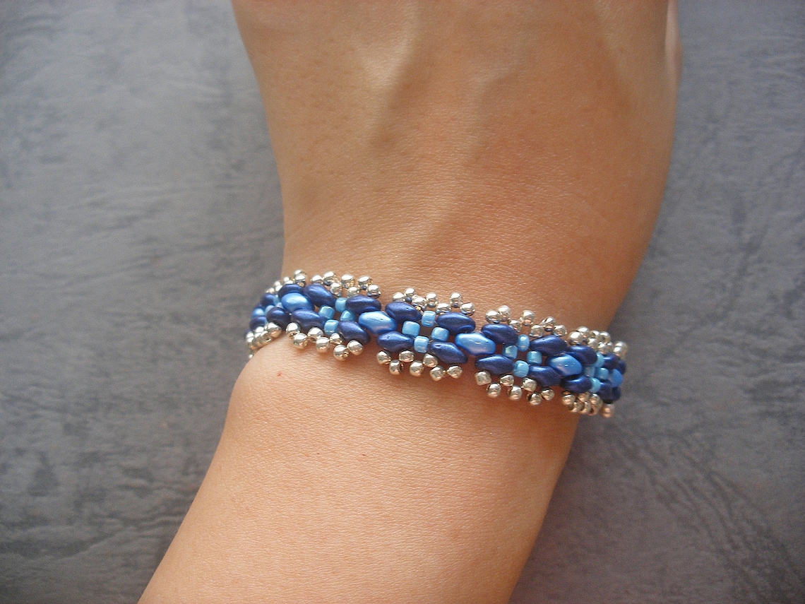 Bead Bracelet Pattern - Blue Cross Bead Superduo Bracelet (BB196 ...