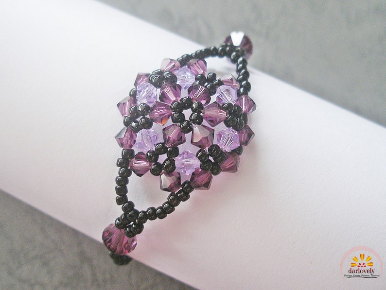 Beading Bicone Bracelet Tutorial Pattern Purple Flower Bouquet Bracelet ...