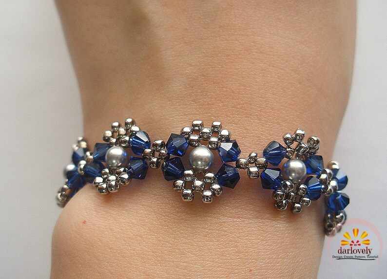 Beaded Bicone Bracelet Pattern Tutorial Blue Silver Pearl | Etsy