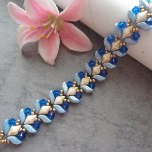 Beaded DIY Bracelet Pattern Tutorial - Golden Blue Blossom Bracelet ...
