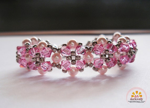 Beaded Bracelet Tutorial Pattern Rose Pearl Flower Bracelet | Etsy
