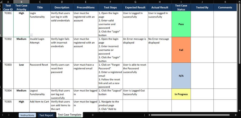 Test Case Template Pack (excel + Notion) | QA Testing Tracker | Test ...