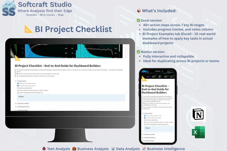 BI Project Checklist – Excel + Notion Bundle | End-to-end Guide for ...