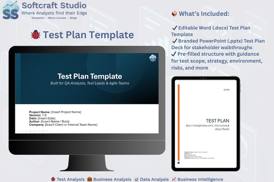 Test Plan Template Bundle (.docx + .pptx) | QA Analyst Toolkit ...