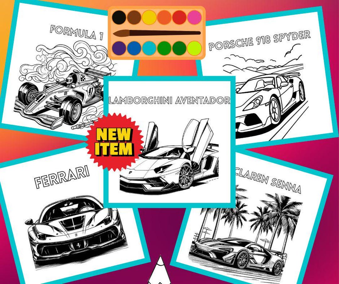 Sports and Luxury Cars Coloring Pages for Kids & Adults, High-quality ...