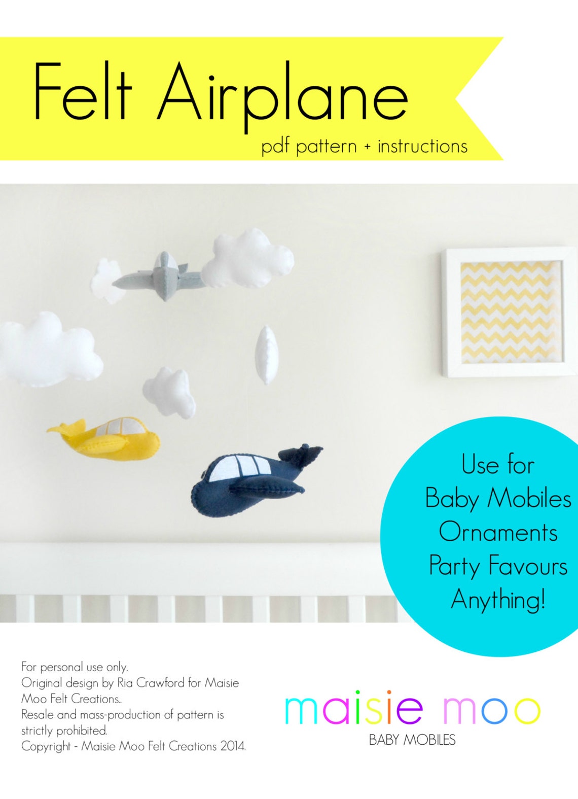 Baby Mobile Pattern Airplane Nursery Mobile Felt Pattern | Etsy