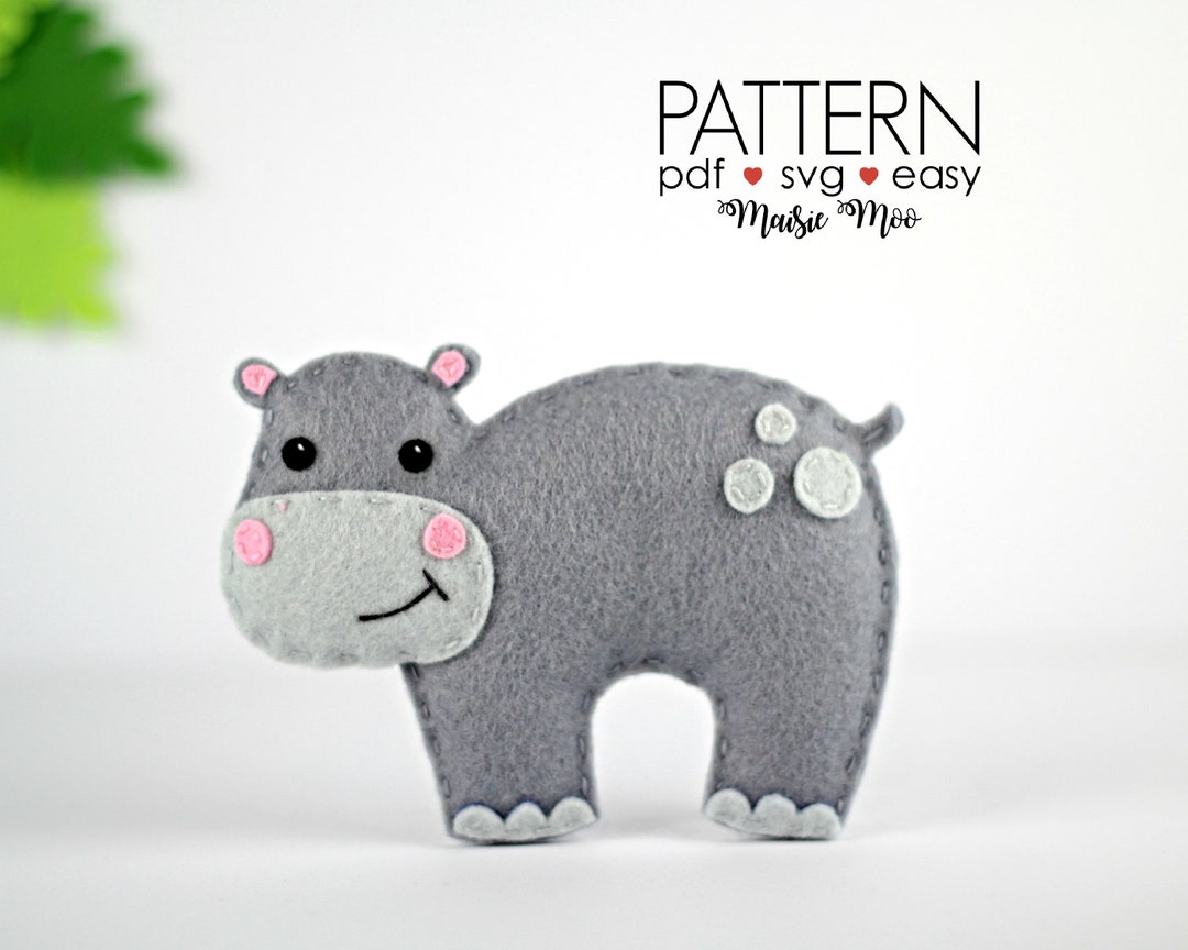 Felt Pattern Hippo Sewing Pattern Felt Animal Pattern Hippopotamus ...