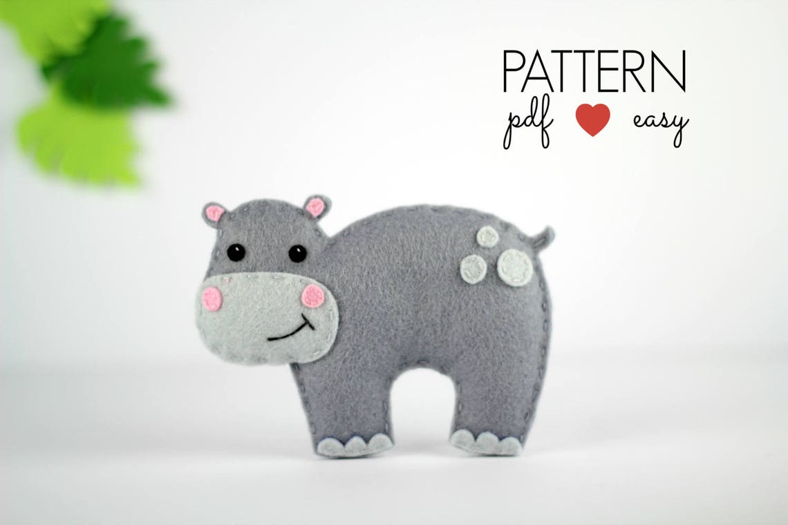 Felt Pattern Hippo Sewing Pattern Felt Animal Pattern - Etsy New Zealand