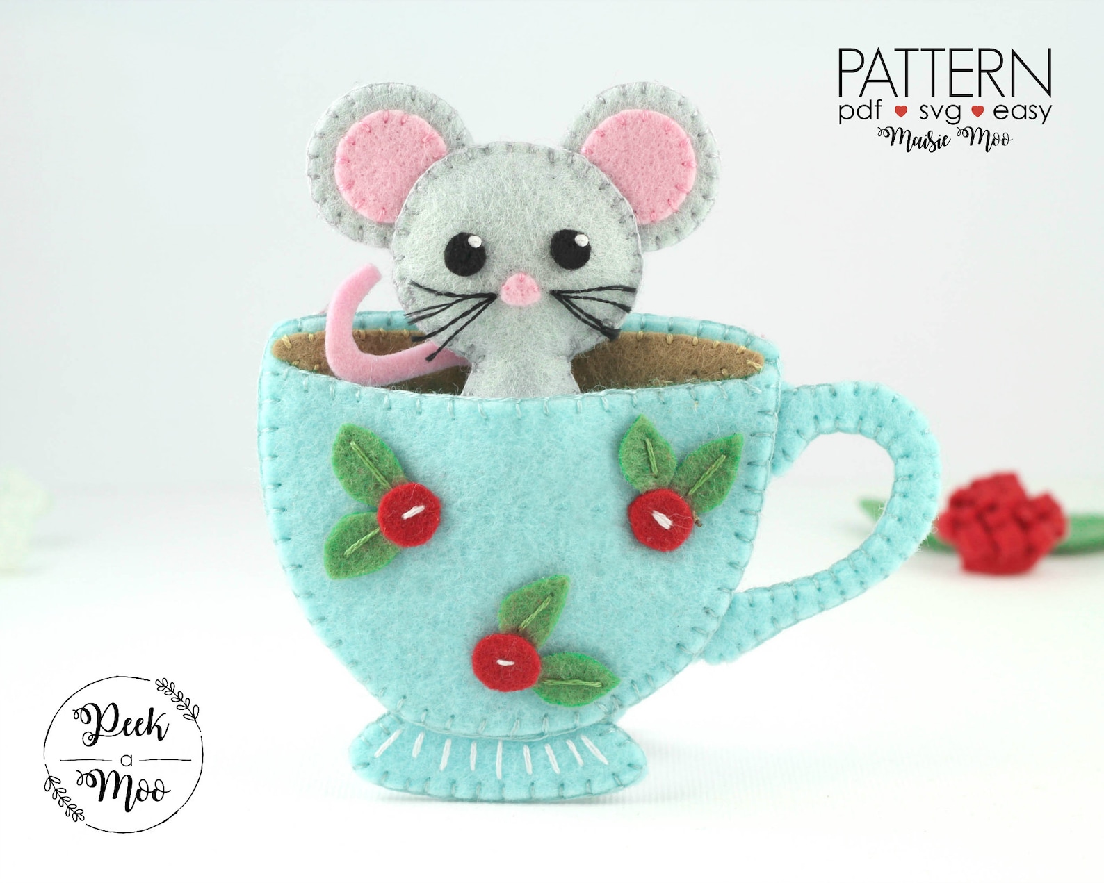Christmas Felt Pattern Mouse in Teacup Ornament Pattern | Mothers Day ...