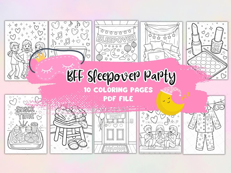 Girls Slumber Party Coloring Book, Sleepover Party Coloring Pages ...