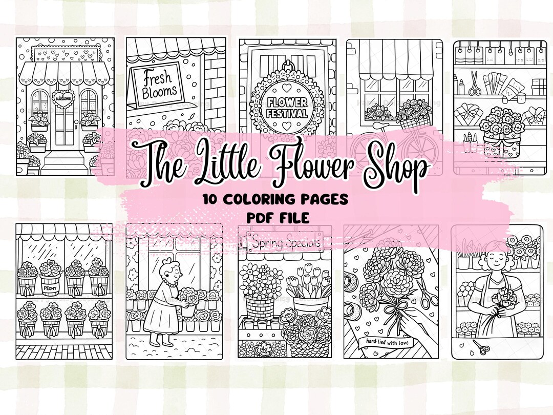 Flower Shop Coloring Pages for Kids and Adults, Cozy Coquette Aesthetic ...
