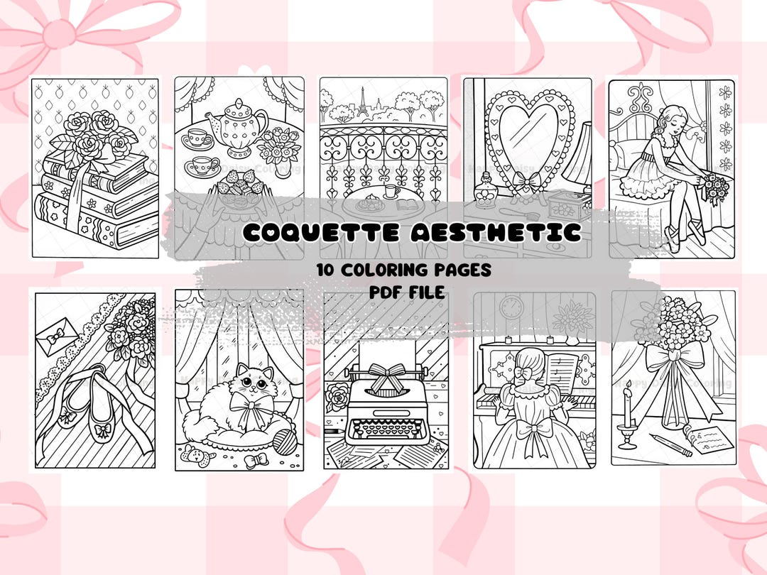 Coquette Aesthetic Coloring Book for Kids and Adults, Printable Girly ...