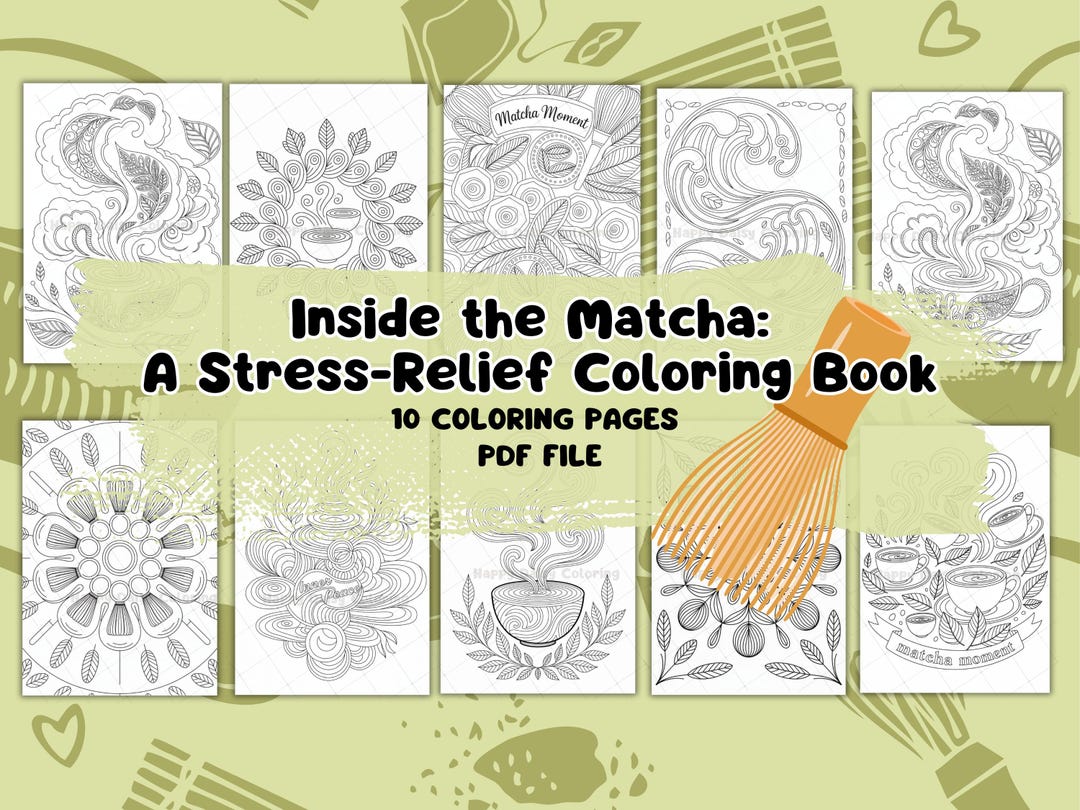 Matcha Stress Relief Coloring Pages for Adults, Mandala Zentangle ...