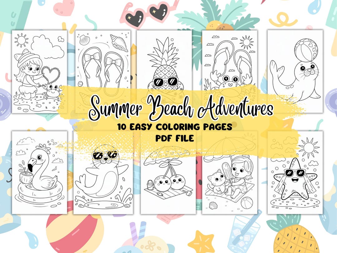 Summer Beach Coloring Pages for Kids: Fun Vacation Activity (PDF) - Etsy