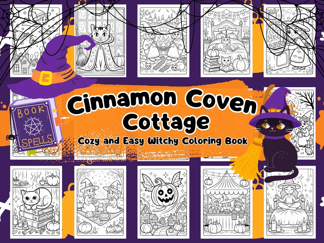Cinnamon Coven Cottage Coloring Book, Cozy Witch Coloring Pages for ...