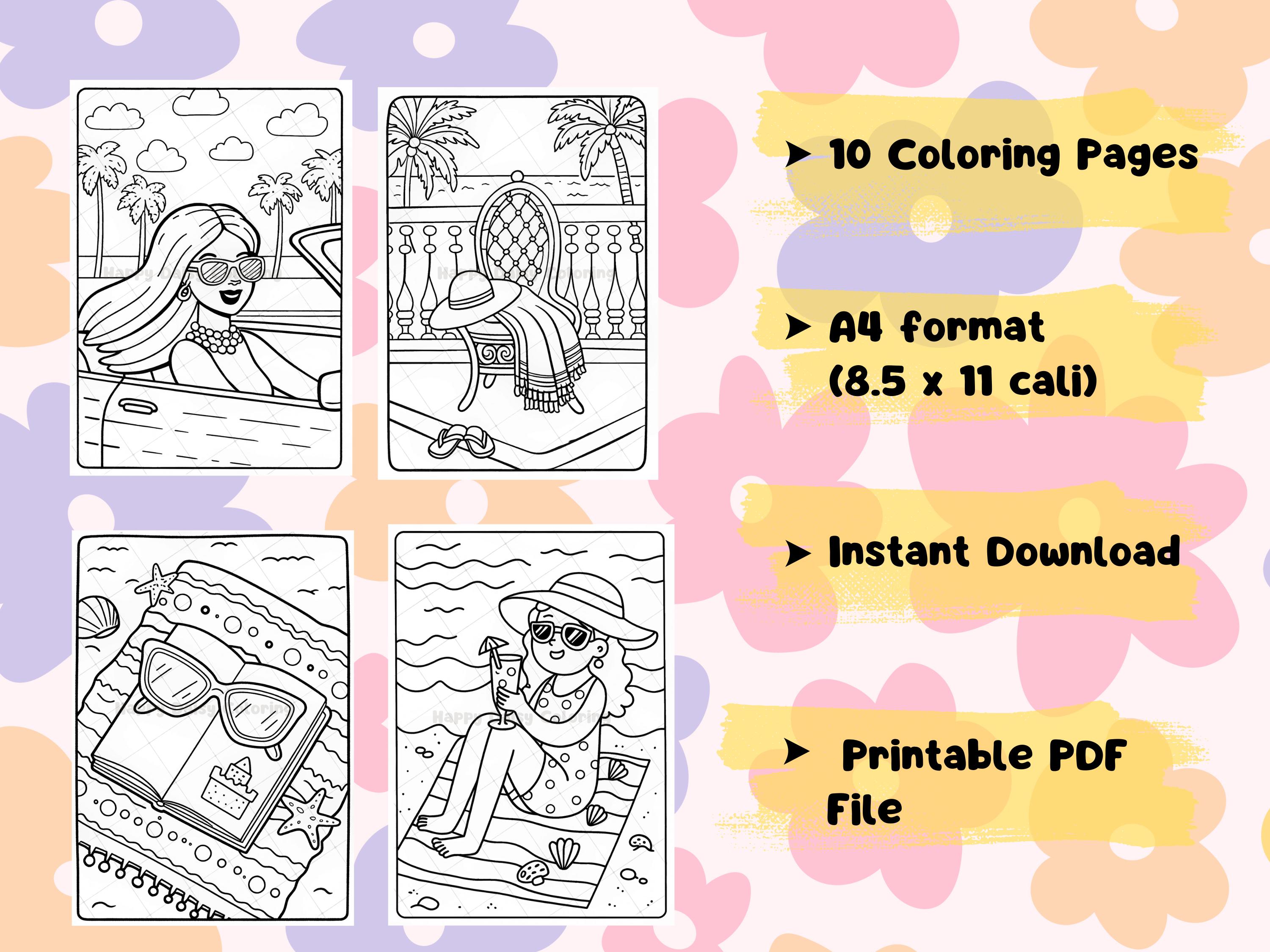 Summer Vibes Coloring Pages for Kids & Adults, Printable Summer ...