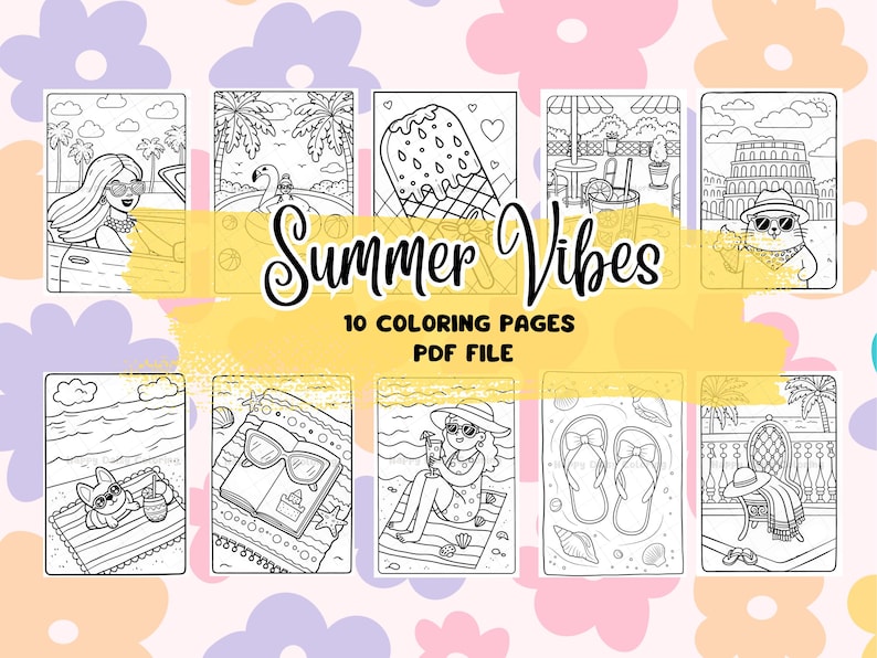 Summer Coloring Pages: Kids & Adults Activity Book (10-page Printable ...