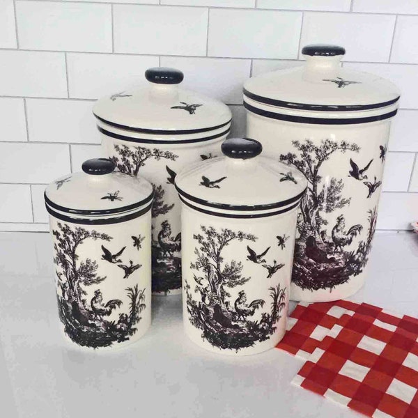 Black and White Rooster Canister Set - Etsy