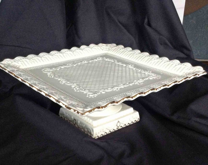 Square Cake Stand White Gold Formalities by Baum Bros Low Cake Stand ...