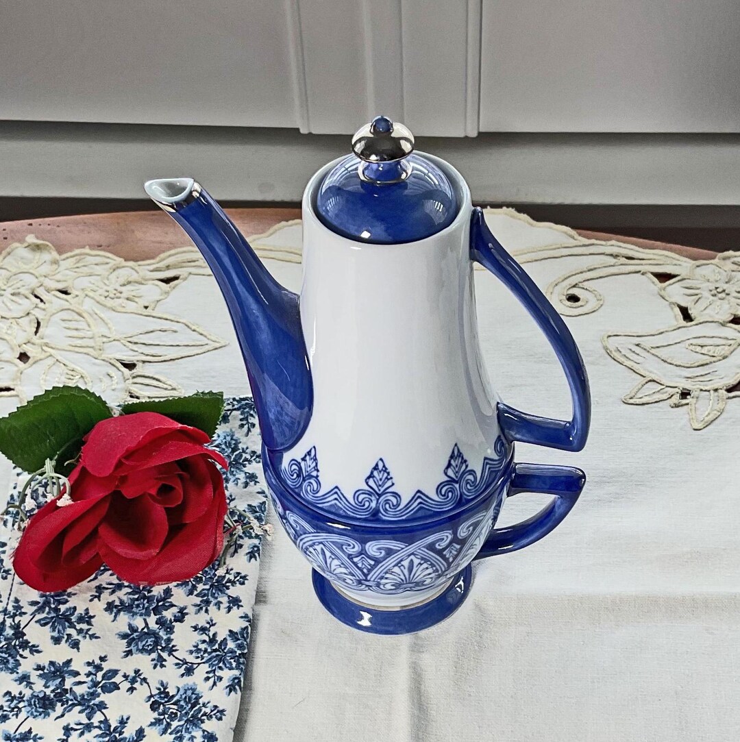 Vintage Bombay Teapot, Bombay "tile" Tea-for-one, Bombay Blue White ...