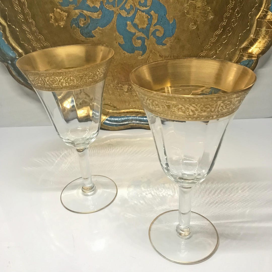 Gold Embossed Glasses, Pair Optic Water Wine Glasses, Wedding Toasting ...