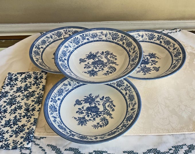 Churchill Indian Tree Coupe Soup Bowls: Blue Floral China, Set of 4 - Etsy