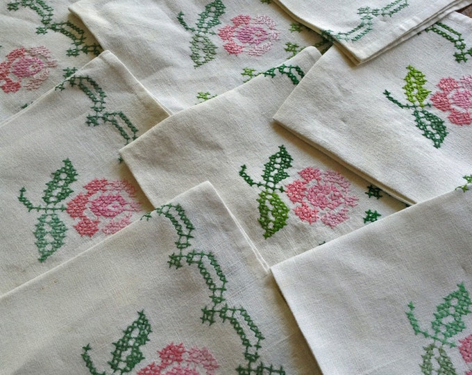 Hand Made Napkins Embroidered Hand Hemmed - Etsy