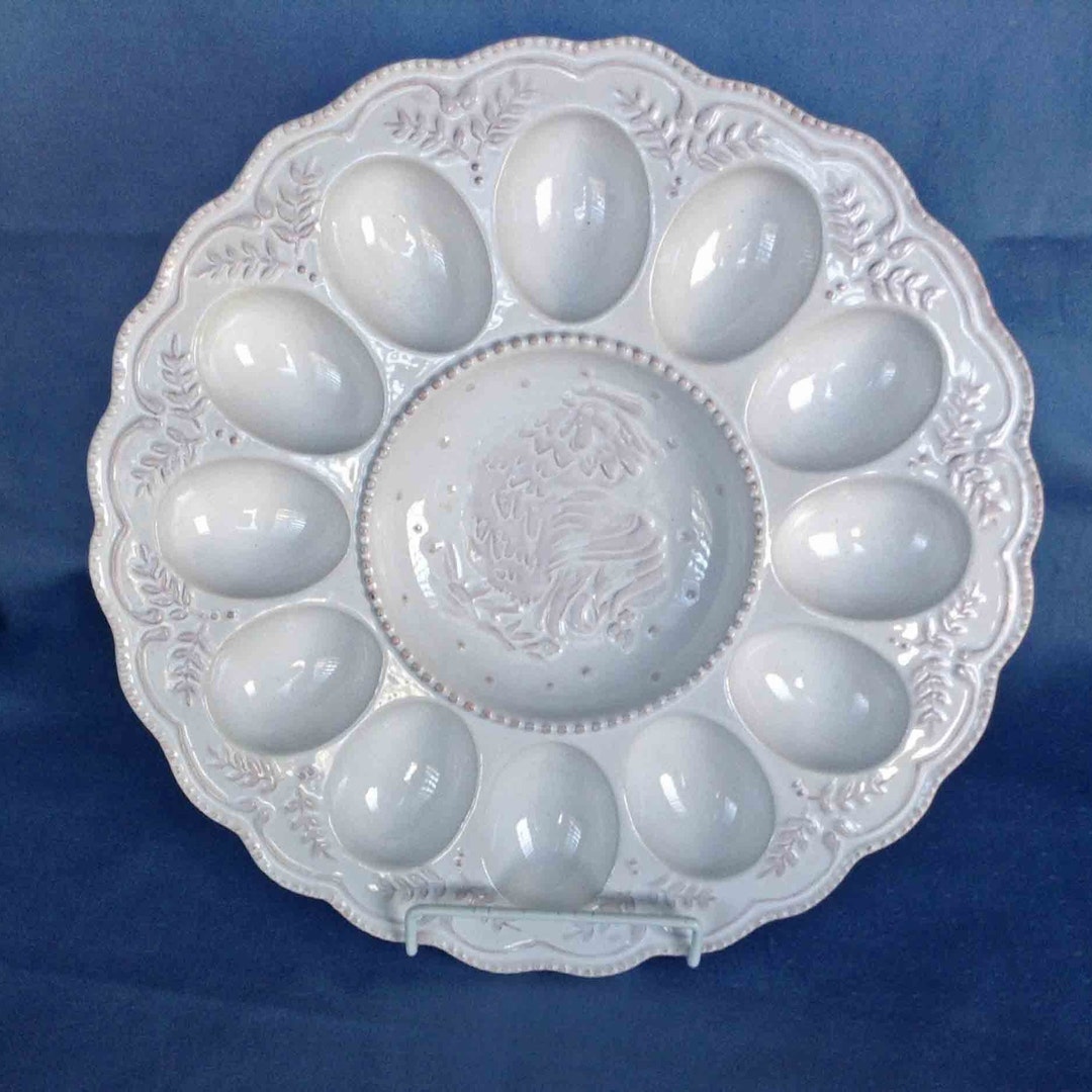 Deviled Egg Plate Blue Sky Ceramics Deviled Egg Plate White Scalloped ...