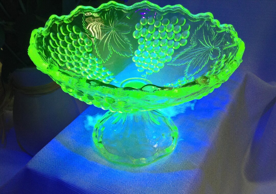 Yellow Vaseline Pedestal Bowl Yellow Uranium Pedestal Grape - Etsy
