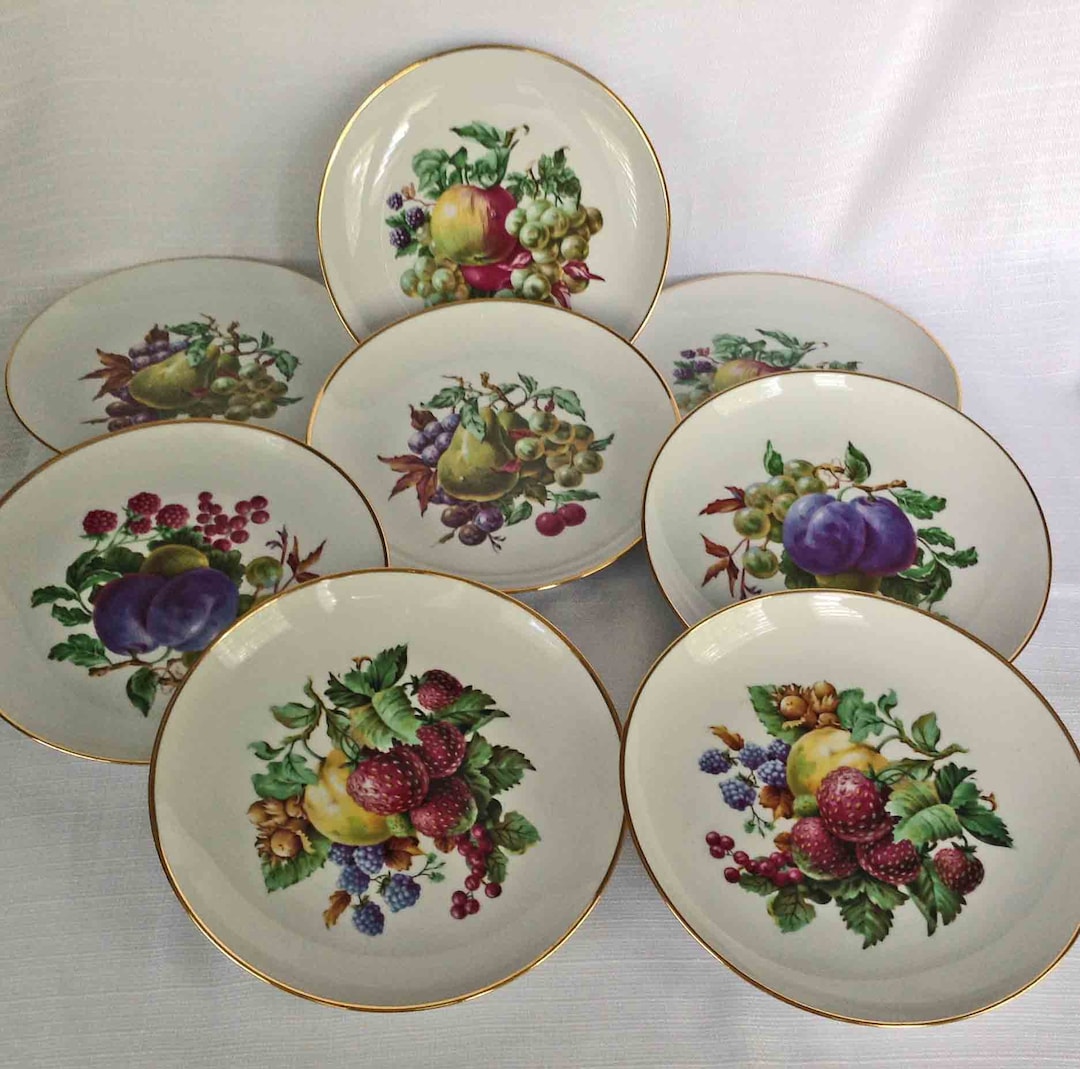 Naaman Israel Dessert / Salad Plates 8 Naaman Fruit Plates Vtg Naaman ...