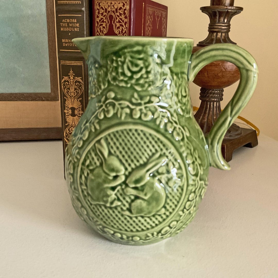 Bordallo Rabbit Green Pitcher, Embossed Rabbits and Lattice 48 Oz ...