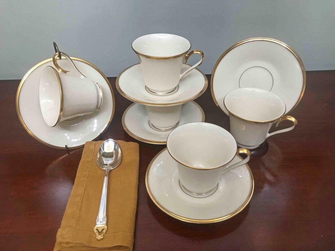 Lenox Teacup, Lenox ETERNAL Cups and Saucers, 1 of 5 Cream and Gold Tea ...