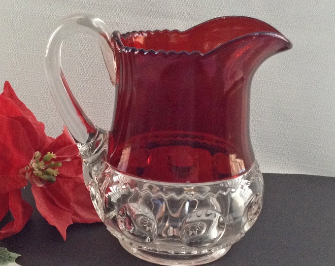 Kings Crown Ruby Large Pitcher Vintage Tiffin-franciscan Kings Crown ...
