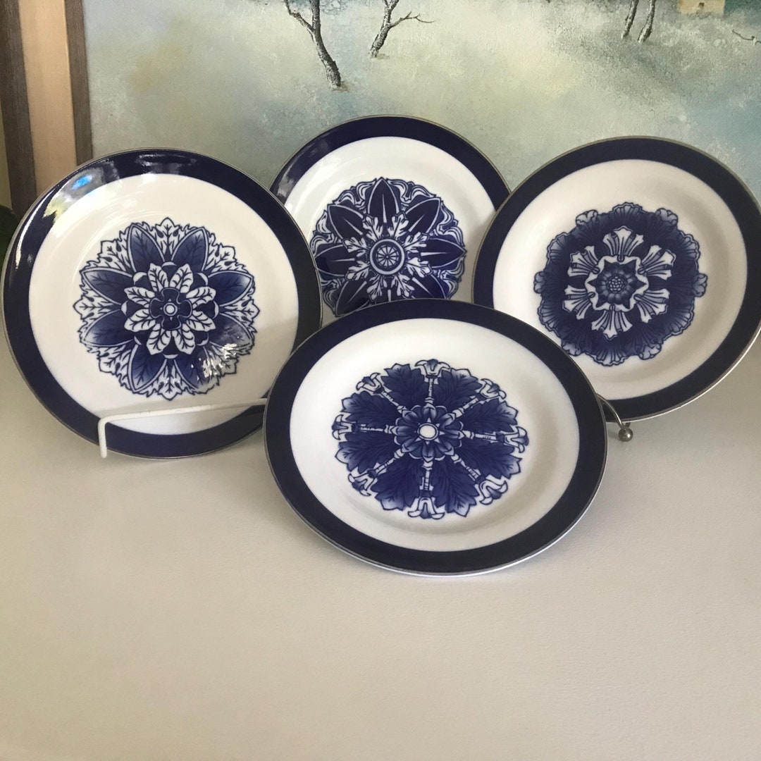 Bombay Blue and White 4 Dessert / Salad Plates, Asian Garden by Bombay ...