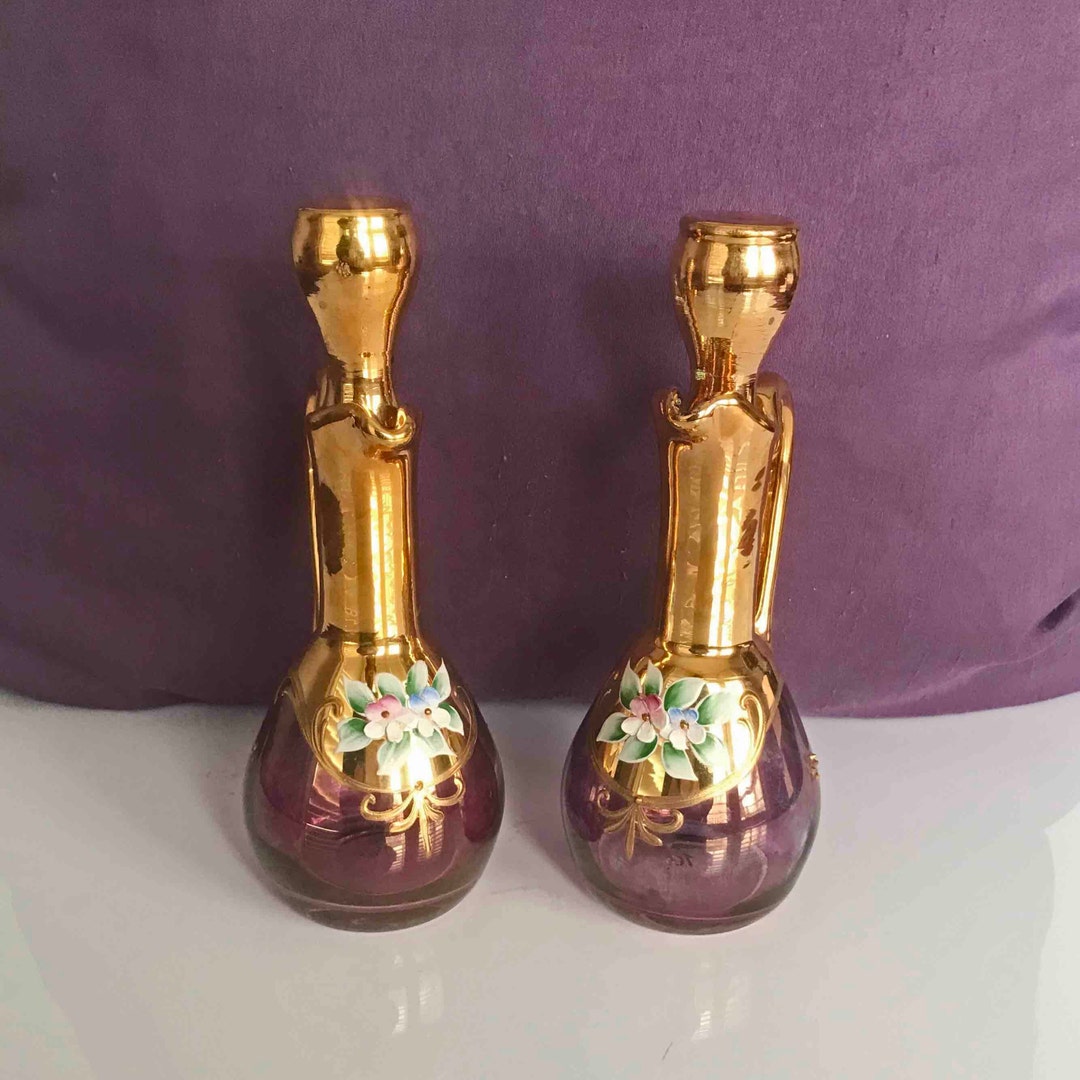 Cruet Set VENETIAN MURANO Glass Cruet Set Antique Plum and Gold Gilded ...