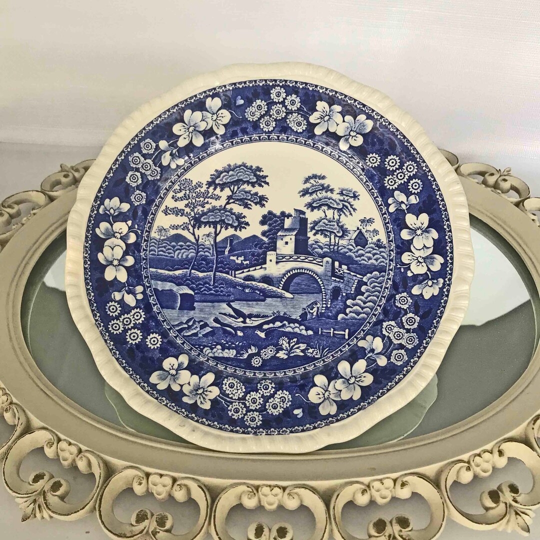 Spode Blue Tower Luncheon Plates 3 Older Back Stamp Copeland Spode ...