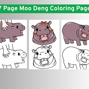 17 Cute Moo Deng Hippo Coloring Pages | Baby Hippo Printable PDF for ...