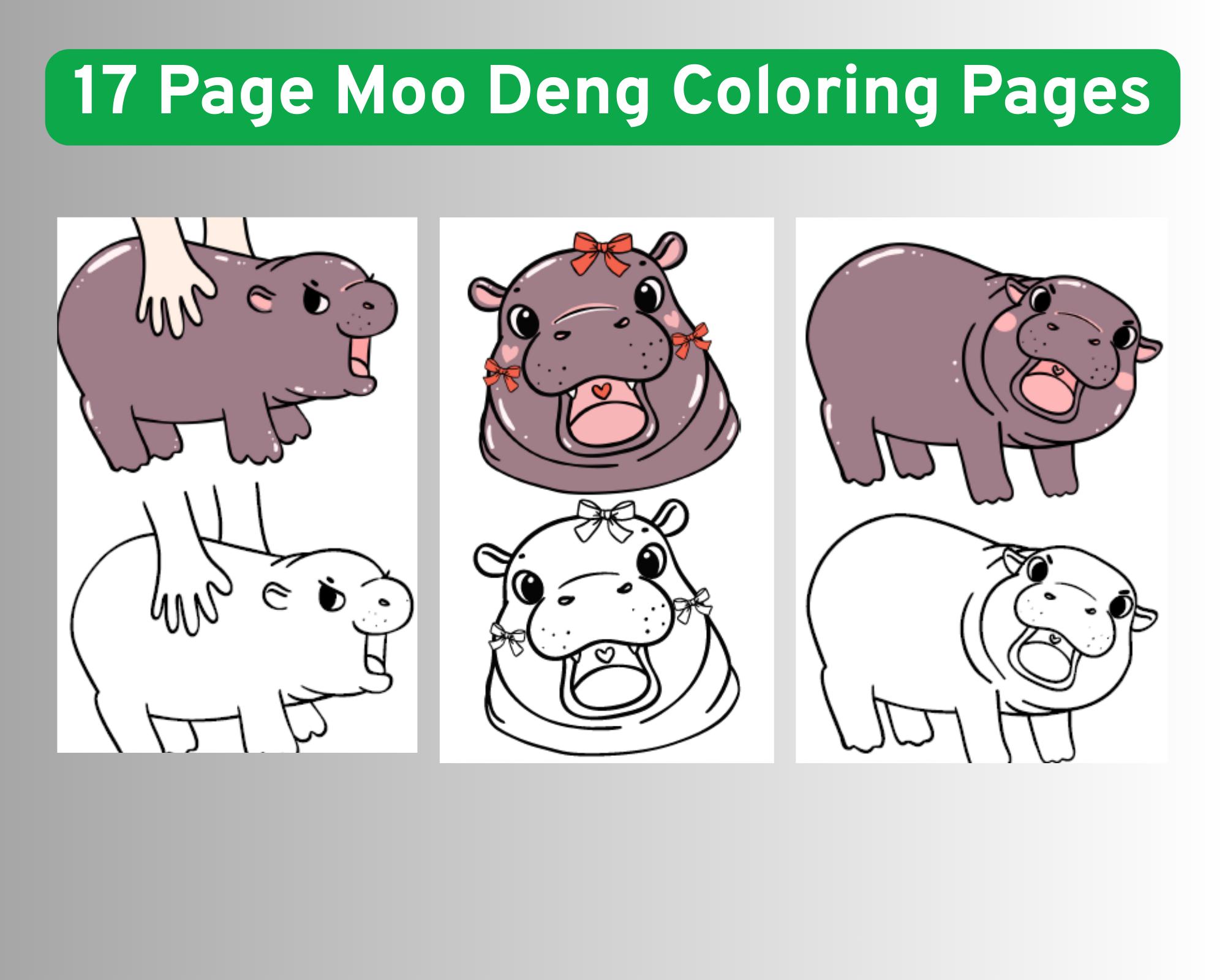 17 Cute Moo Deng Hippo Coloring Pages | Baby Hippo Printable PDF for ...