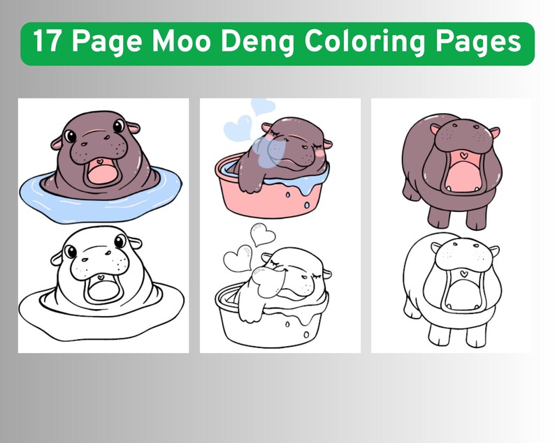 17 Cute Moo Deng Hippo Coloring Pages | Baby Hippo Printable PDF for ...